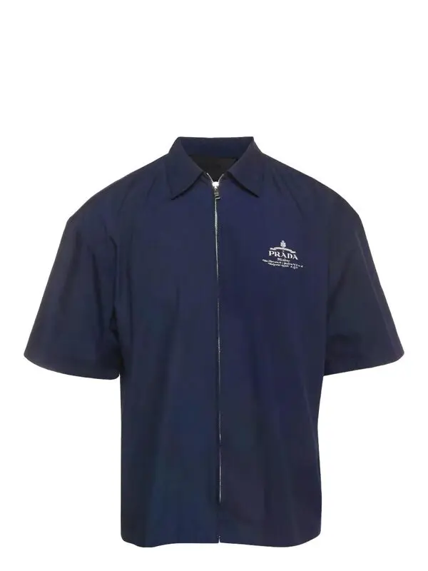 Prada Logo-print Zip-up Shirt - Blue