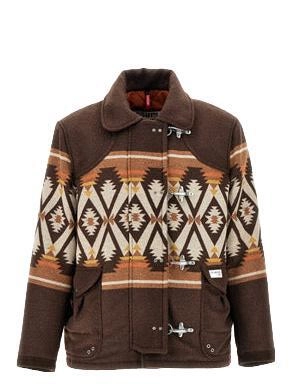 FAY Brown Geometric Print Toggle Jacket - Multicolor