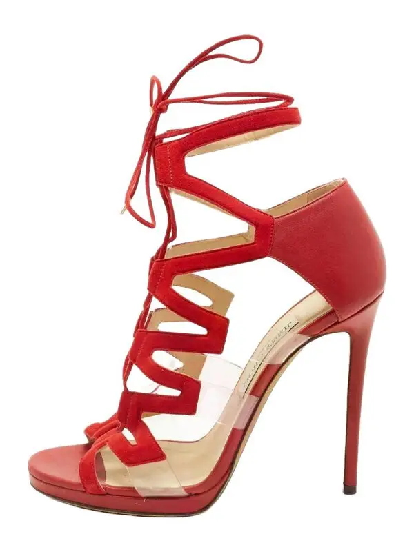 JIMMY CHOO Lace-up Ankle Strap Stiletto Sandals - Red