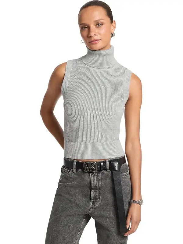 Michael Kors Sleeveless Ribbed Turtleneck Top - Grey