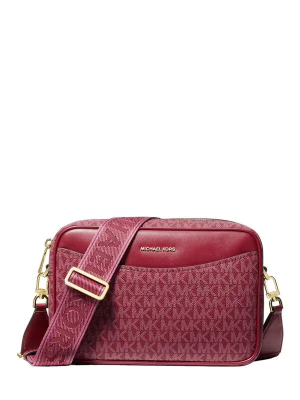 Michael Kors Bev Large Signature Logo Crossbody Bag In By - Red