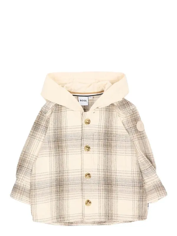 Hugo Boss Checked Hooded Long Sleeve Shirt - Ivory