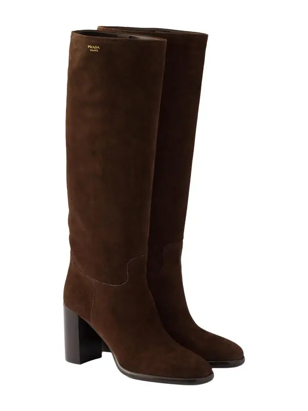 Prada Suede Knee-high Boots - Brown