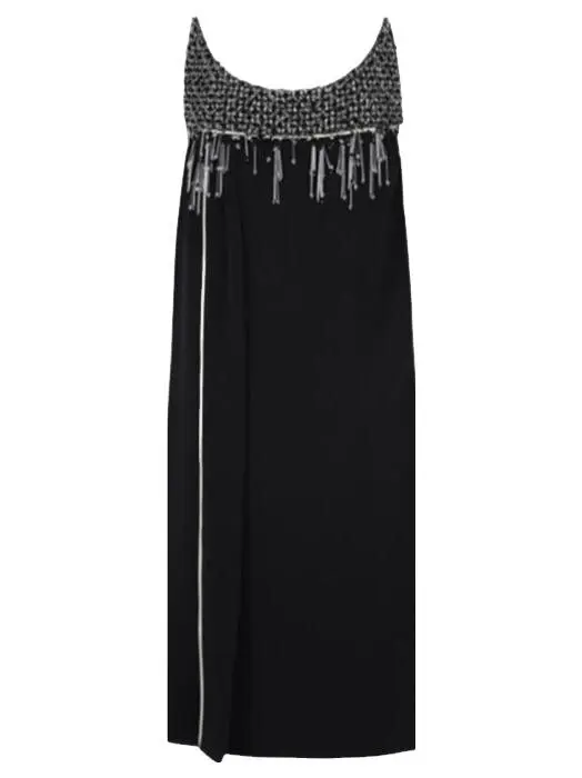 Prada Embellished Mini Dress With Crystal Beads - Black