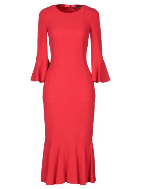 Dolce & Gabbana Slim Fit Midi Dress With Three-quarter Sleeves - Red