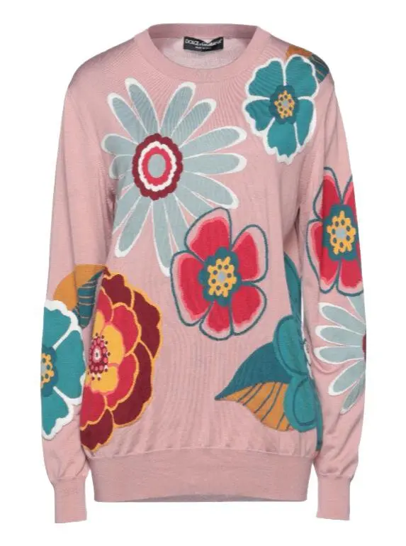 Dolce & Gabbana Floral Print Knit Long Sleeve Top - Pink