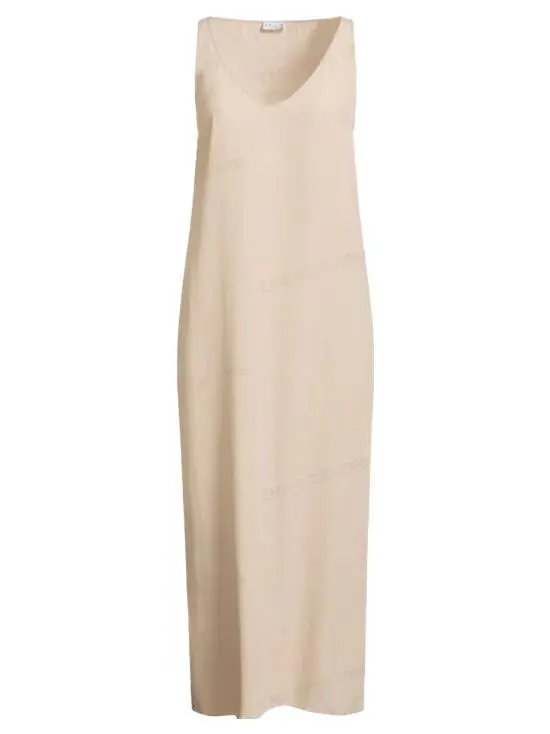 Brunello Cucinelli Sleeveless V-neck Maxi Dress With Side Slits - Beige