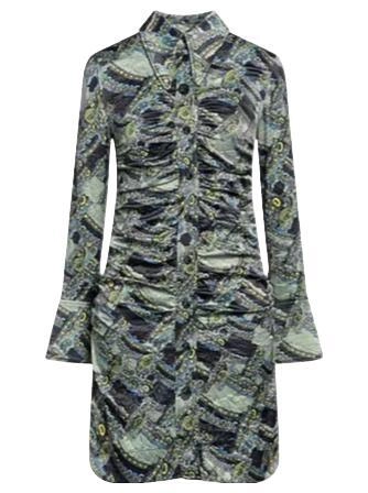 GANNI Printed Ruched Shirt Dress - Black