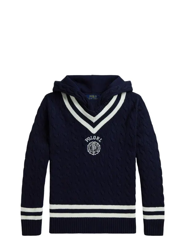 Polo Ralph Lauren Cableknit V-neck Hooded Sweater - Black