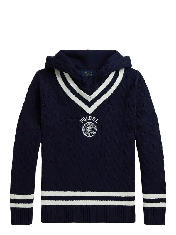Polo Ralph Lauren Cableknit V-neck Hooded Sweater - No