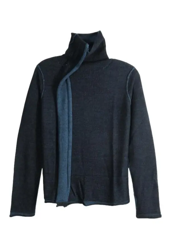 Y’s High Draped Collar Knit Top - Blue