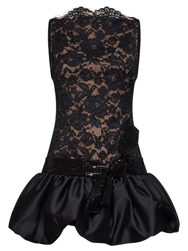 SELF-PORTRAIT Black Lace Mini Dress With Bubble Hem - Multicolor