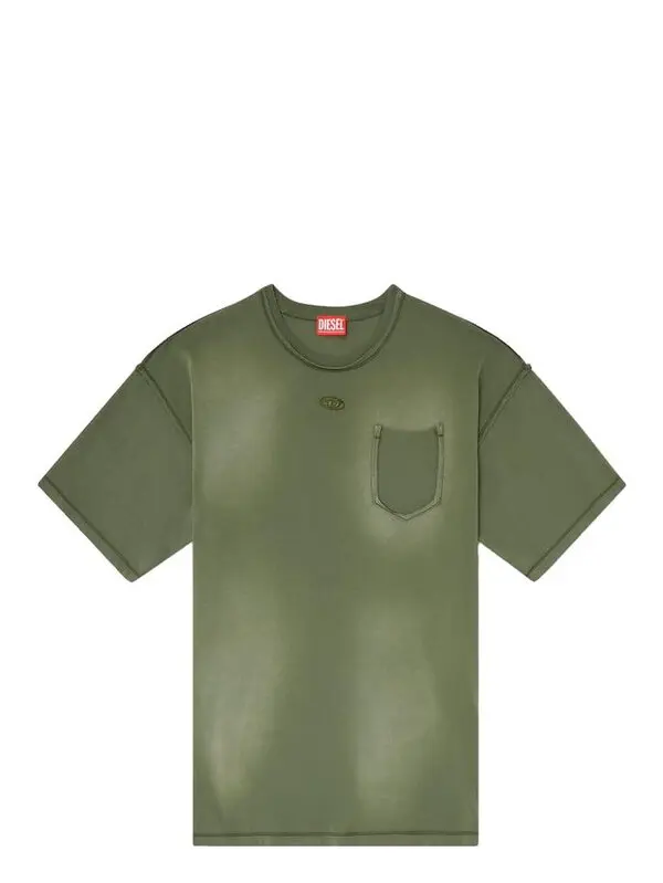 DIESEL® Faded T-shirt With Ripped Pocket Detail - Green