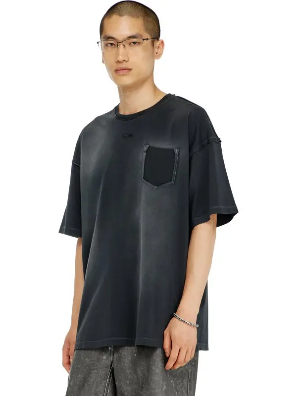 DIESEL® Faded T-shirt With Ripped Pocket Detail - Black
