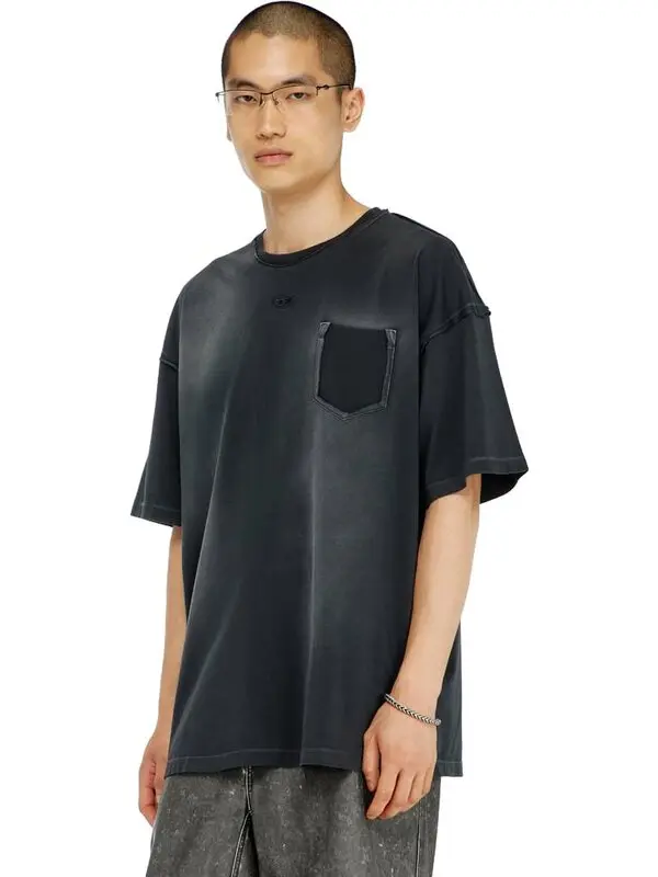 DIESEL® Faded T-shirt With Ripped Pocket Detail - Black