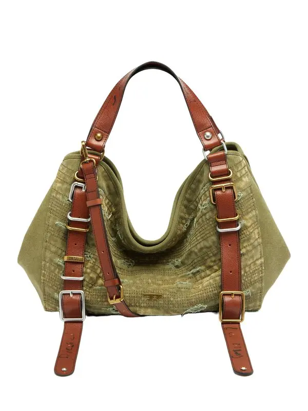 DIESEL® D-one Medium Top Handle Bag In Distressed Canvas - Green