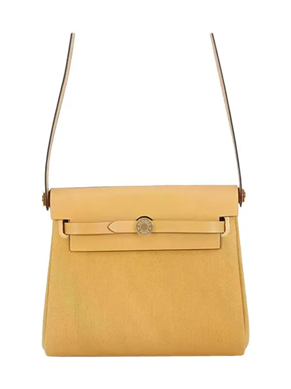 Hermès Herbag Zip 20 Crossbody Bag In Toile And Vache Hunter - Yellow