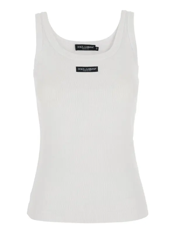 Dolce & Gabbana Cotton Ribbed Tank Top With Logo Detail - Multicolor