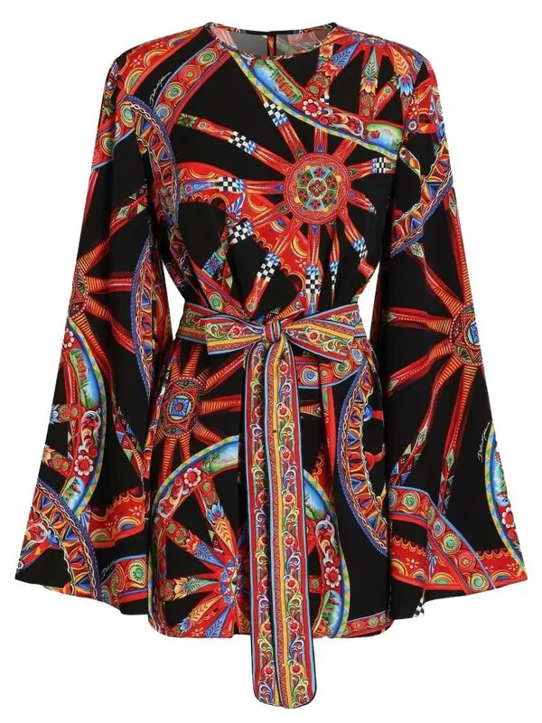 Dolce & Gabbana Carretti Silk Printed Mini Dress - Multicolor