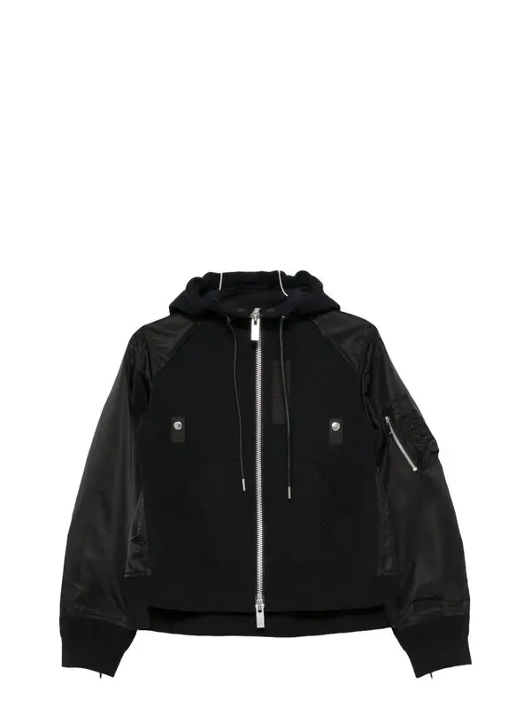 Sacai Black Paneled Zip-up Hooded Jacket - Multicolor