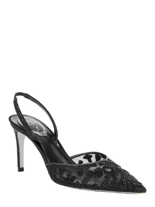 Rene Caovilla Embellished Mesh Slingback Pumps - Black