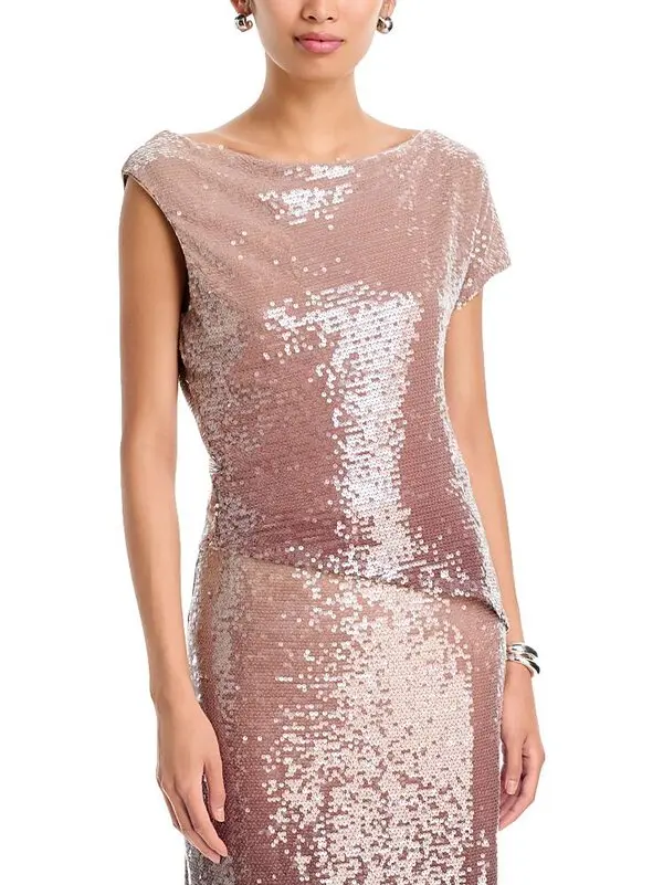Line & Dot Mirage Embellished Asymmetric Hem Top - Brown Multi