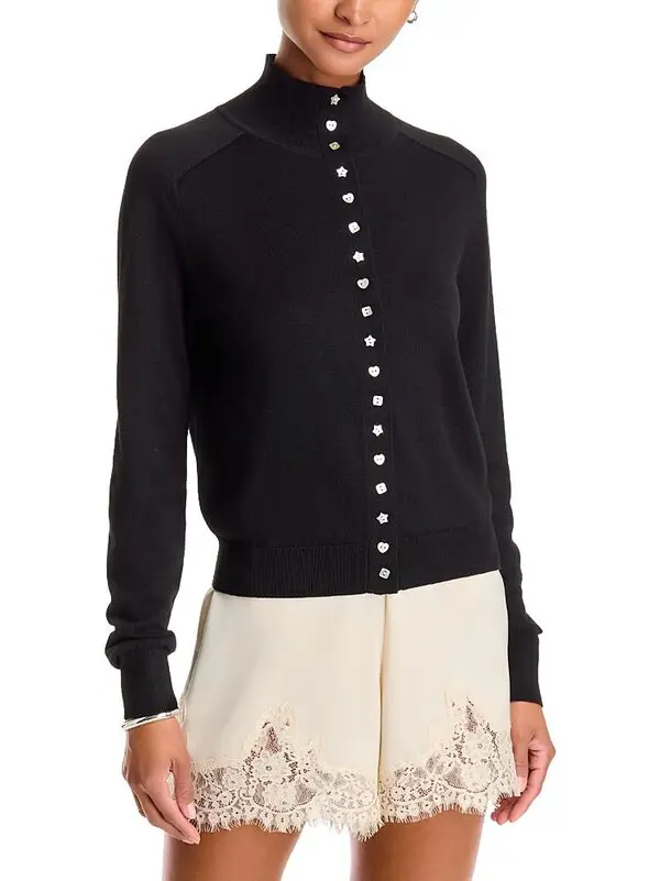 525 America Saddle Shoulder Mock Neck Cardigan Sweater - Black