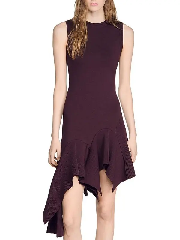 Sandro Asymmetric Knit Dress - Brown