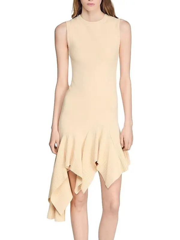 Sandro Asymmetric Knit Dress - Vanilla