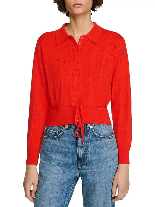 Sandro Lotus Wool Blend Cardigan - Red
