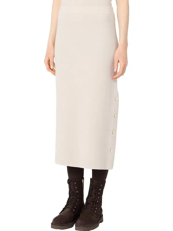 Max Mara Wool Cashmere Button Detailed Midi Skirt - Beige