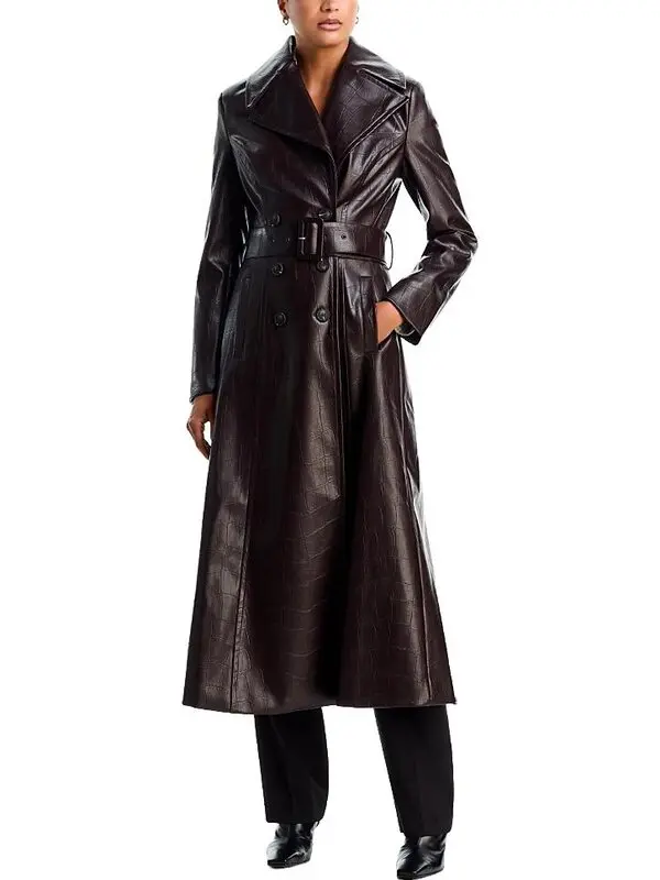 Bardot Faux Crocodile Leather Trench Coat - Deep Plum