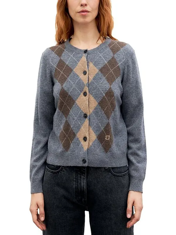 Gerard Darel Argyle Wool Cardigan - Grey