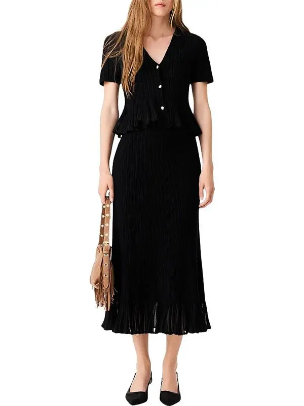 Maje Jorga Pleated Knit Skirt - Black