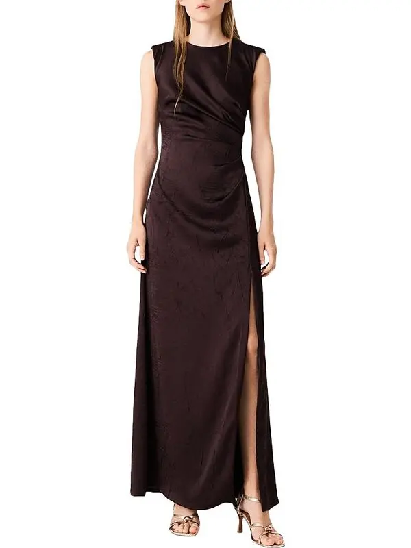 Maje Satin Draped Maxi Dress - Brown