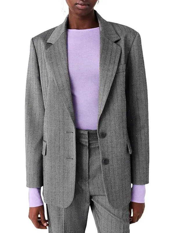 Maje Verpalus Rhinestone Pinstriped Suit Blazer - Grey
