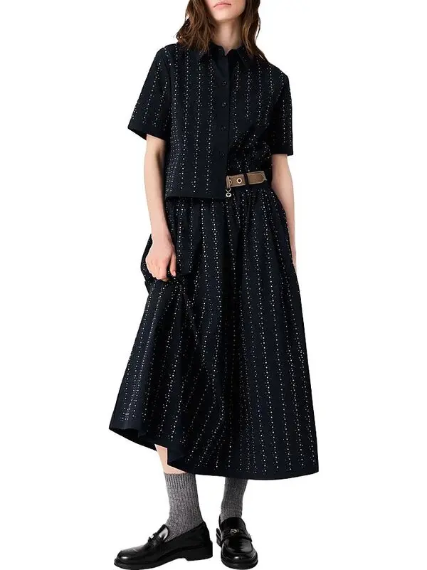Maje Jarius Rhinestone Trim Midi Skirt - Navy