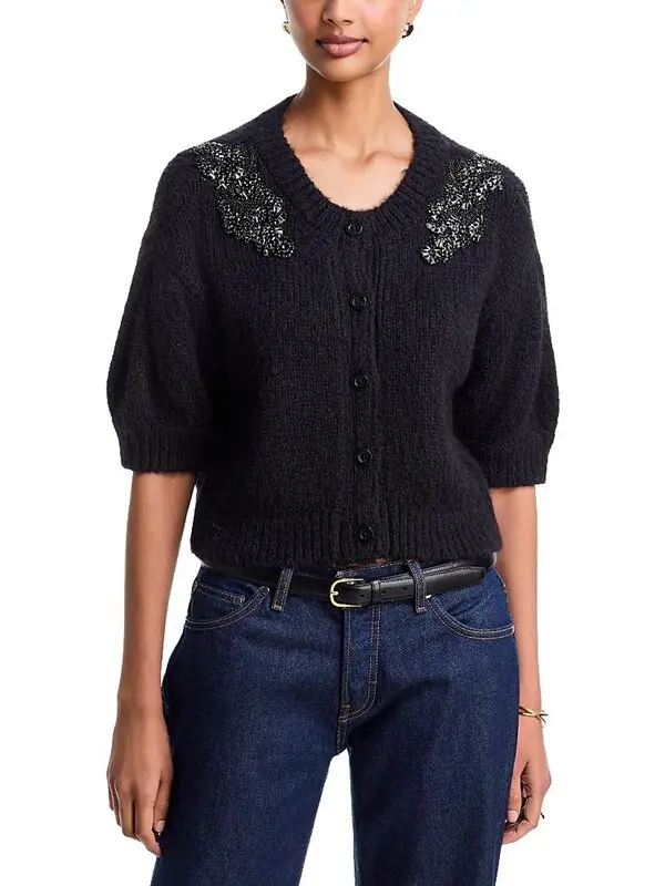 Cinq À Sept Embellished Cardigan Sweater - Black