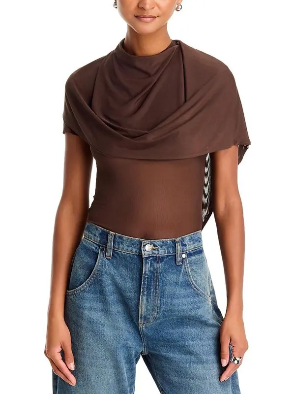 AFRM Fiona Drape Overlay Mesh Top - Espresso
