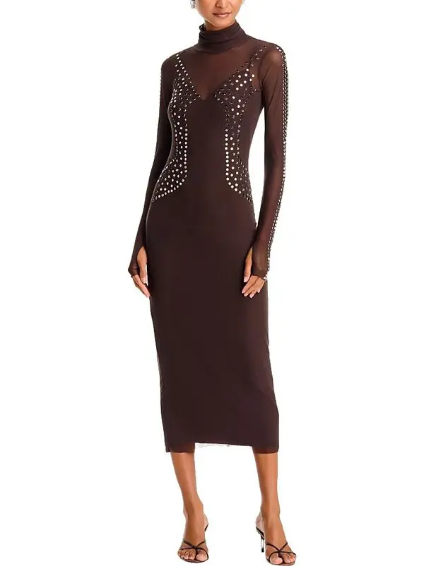 AFRM Shailene Studded Mesh Dress - Espresso