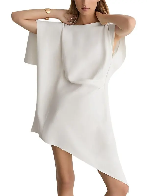 REISS Athena Asymmetrical Draped Mini Dress - Ivory