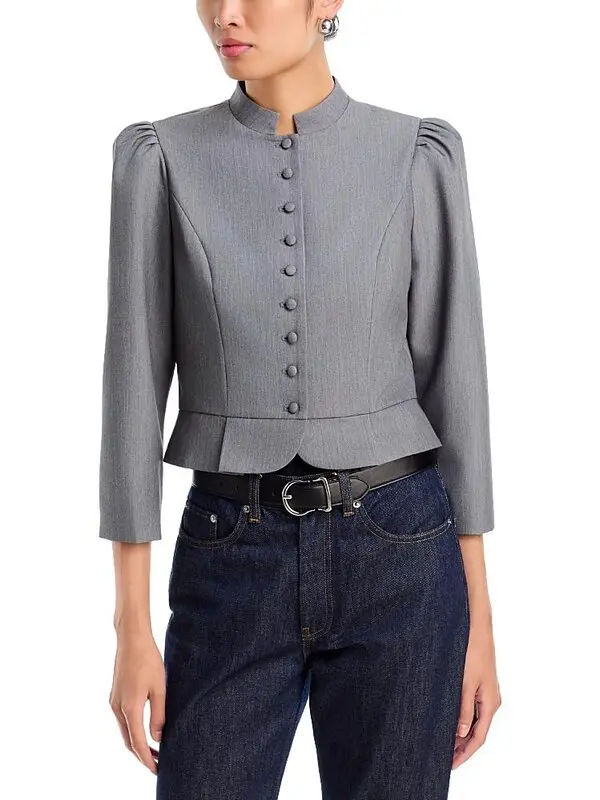WAYF Kaelani Button Front Peplum Jacket - Grey