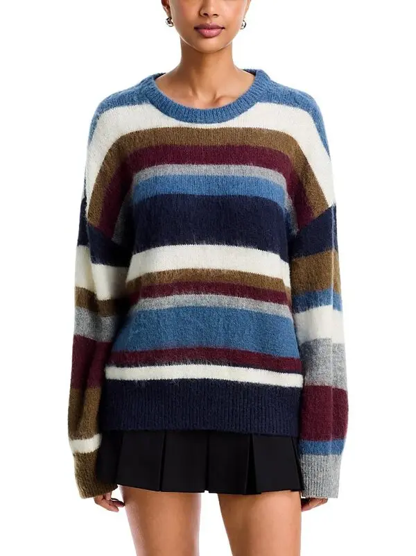 GUIZIO Hawley Oversized Striped Knit Sweater - Blue