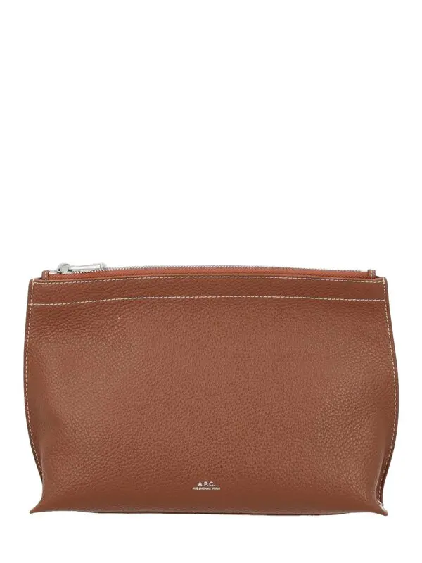 A.p.c. Pebbled Leather Zip Clutch - Buff