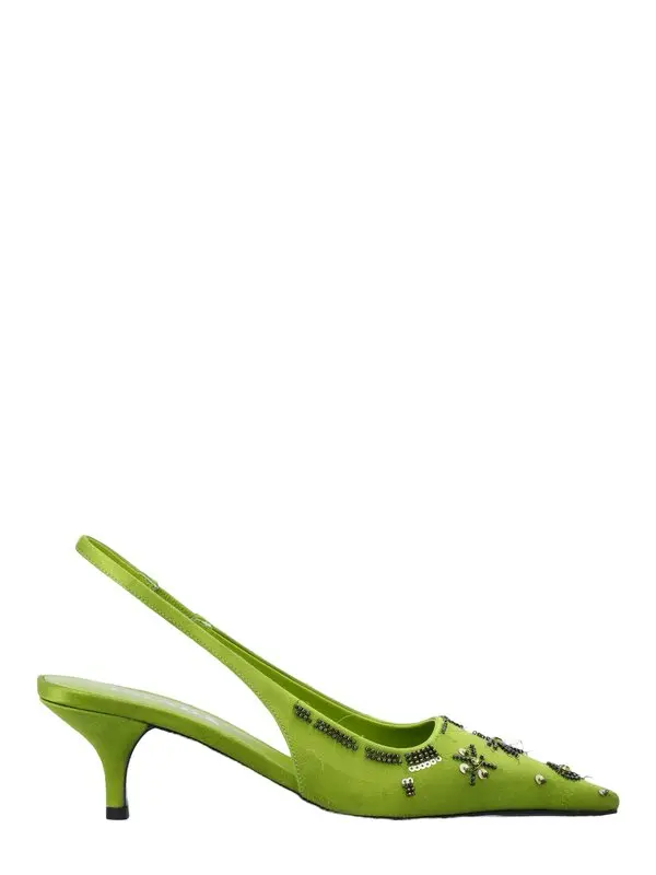 Prada Satin Slingback Pumps With Embroidered Detail And 5.5 Cm Heel - Fern Green