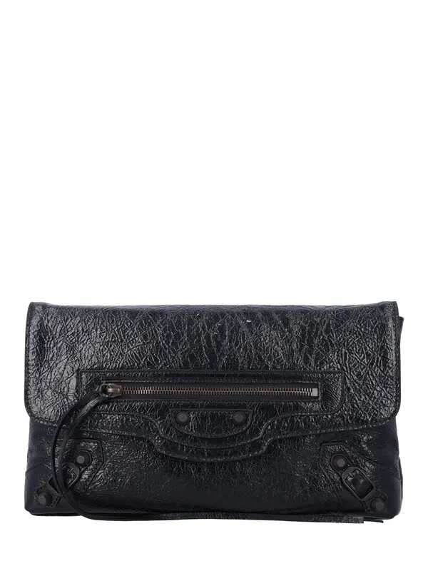 Balenciaga Le City Pouch Mini Handbag In Arena Lambskin With Brass Hardware - Nero