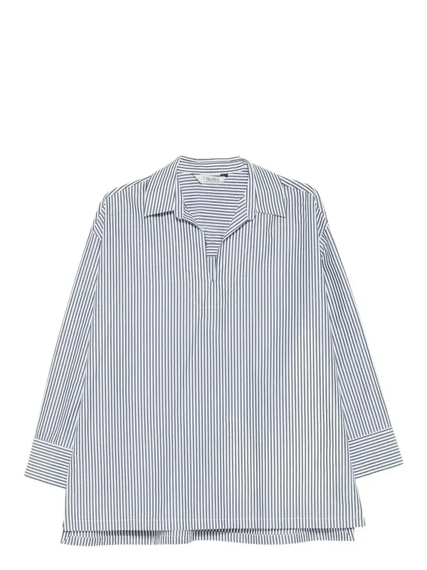 Max Mara Striped Cotton Shirt With Classic Collar And Button Cuffs - Navy