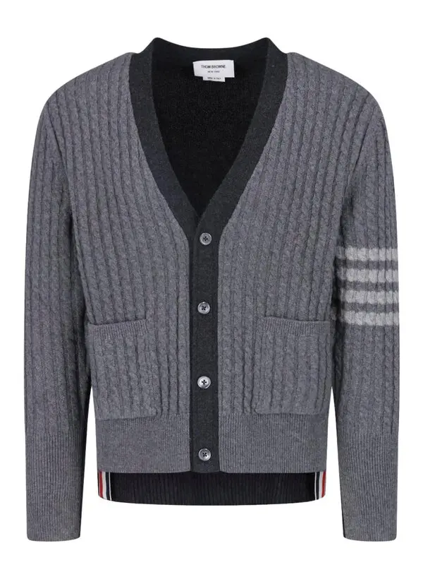 Thom Browne Cable-knit Virgin Wool Cardigan - Grey