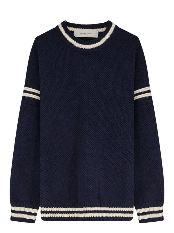GOLDEN GOOSE Crewneck Sweater With Contrast Stripes - Navy