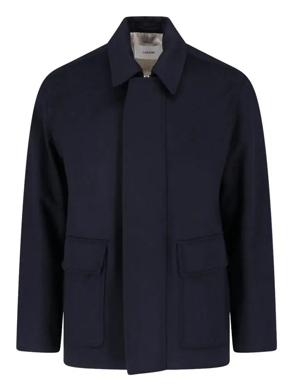 LARDINI Wool Short Coat With Patch Pockets - Blue